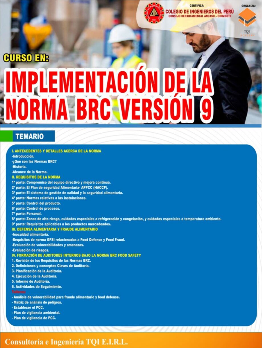 CURSO EN: IMPLEMENTACIÓN DE LA NORMA BRC VERSIÓN 9 - TQI del Perú